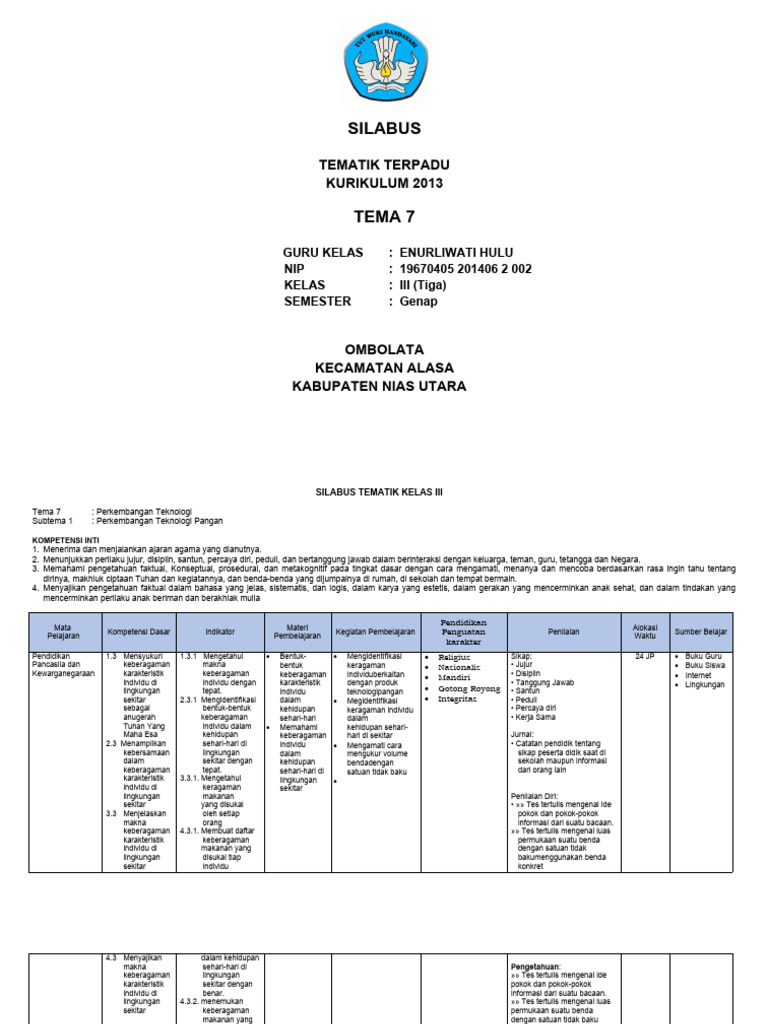 Silabus Kelas III: Teknologi | PDF