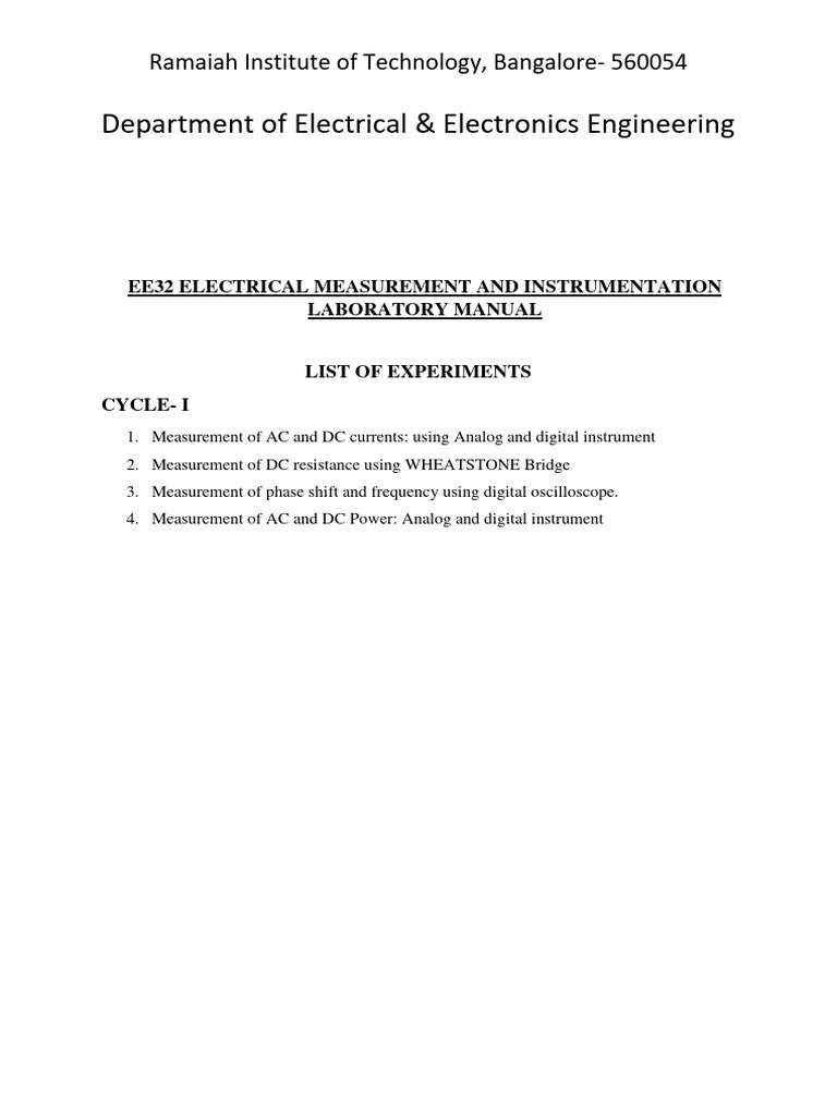EE32 Cycle-I | PDF | Electrical Network | Voltage