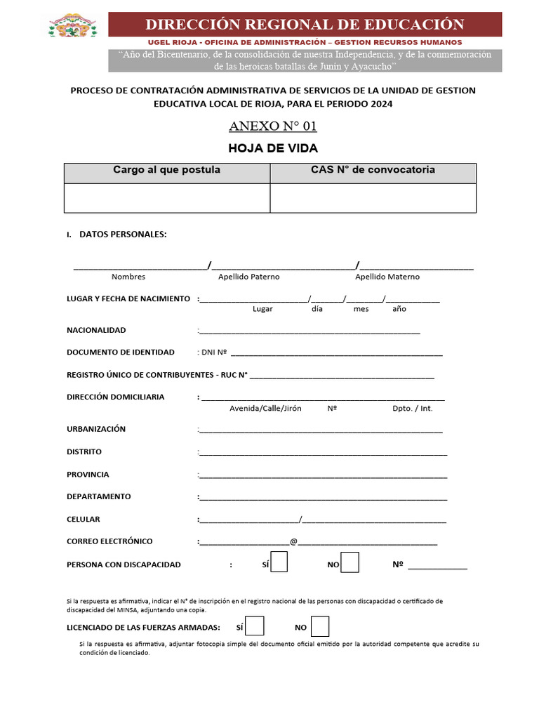 Convocatoria CAS 2024 UGEL Rioja | PDF | Documento de identidad ...