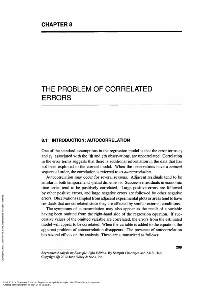Regression Analysis by Example - (CHAPTER 8 THE PROBLEM OF CORRELATED ERRORS) | PDF | Errors And ...