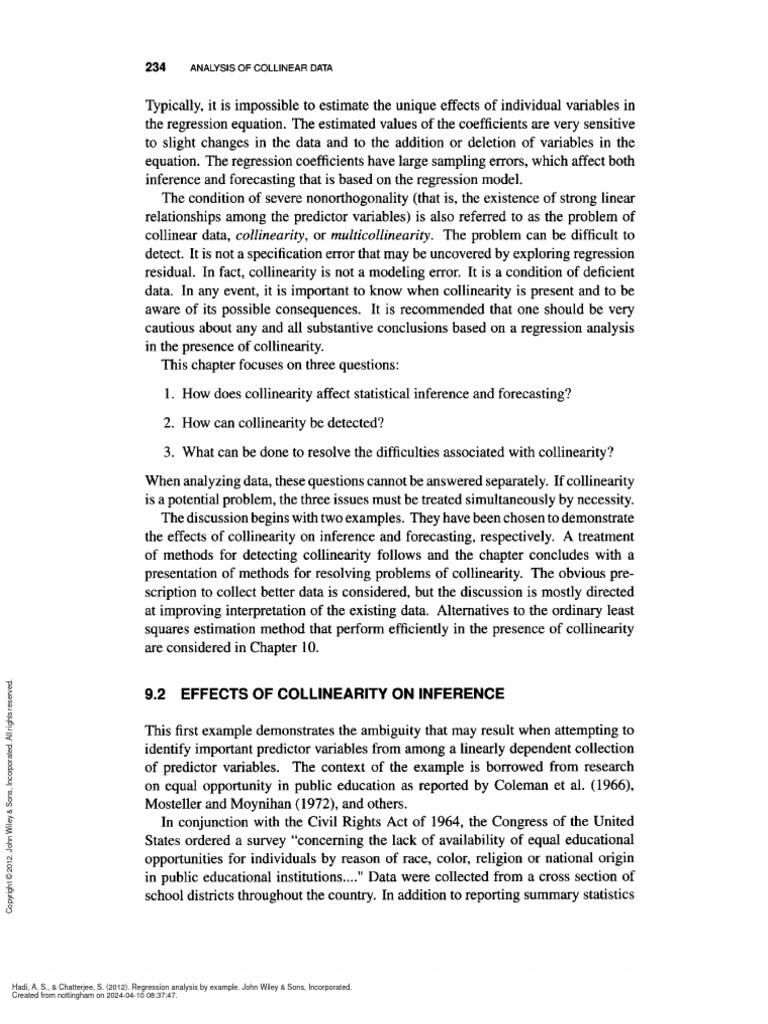 Regression Analysis by Example - (CHAPTER 9 ANALYSIS OF COLLINEAR DATA ... Regression Analysis by Example - (CHAPTER 9 ANALYSIS OF COLLINEAR DATA ...