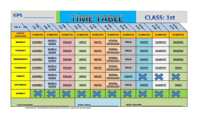GRADE 1 TIME TABLE | PDF
