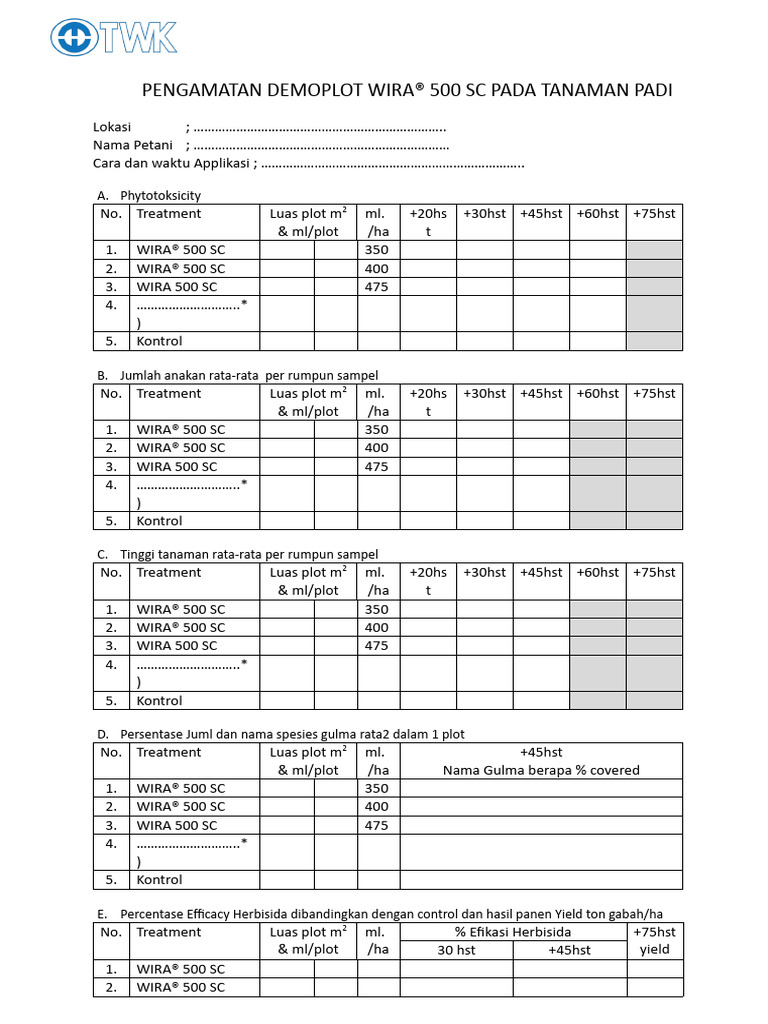 Form Pengamatan Demplot WIRA 500 SC | PDF