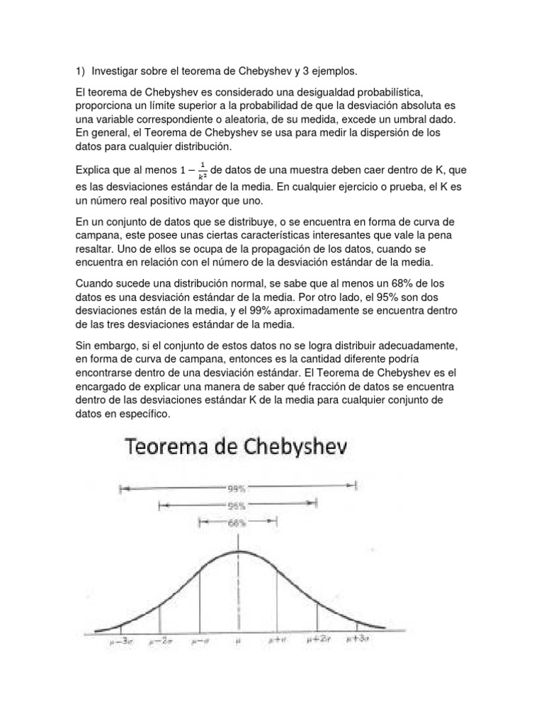 Teorema de Chebyshev: Ejemplos y Aplicaciones | PDF | Desviación Estándar | Distribución normal