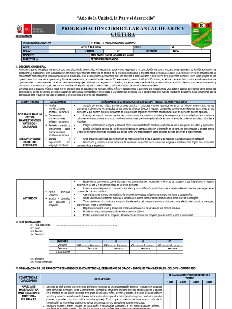 4to ARTE Y CULTURA SAWAWO 2023 | PDF | Evaluación | Bailes