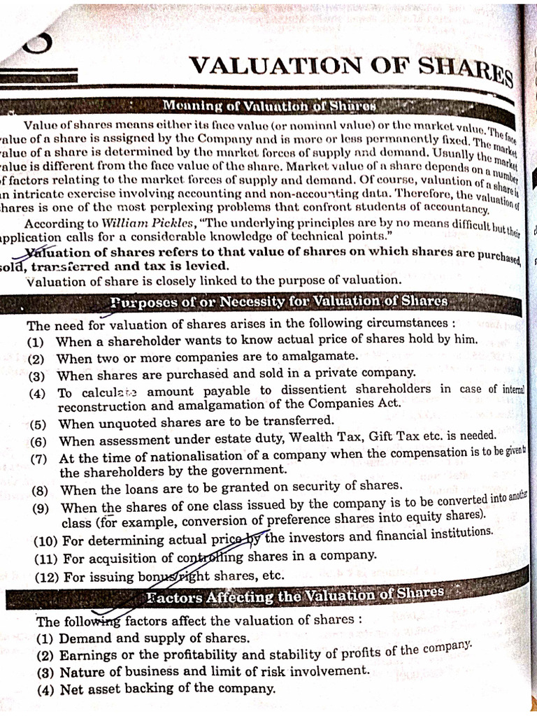 Valuation of Shares | PDF