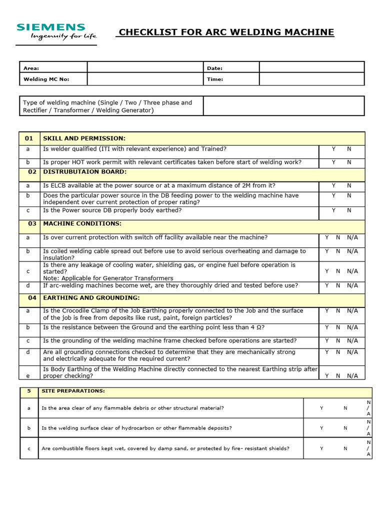 Welding Machine Check Listy | PDF