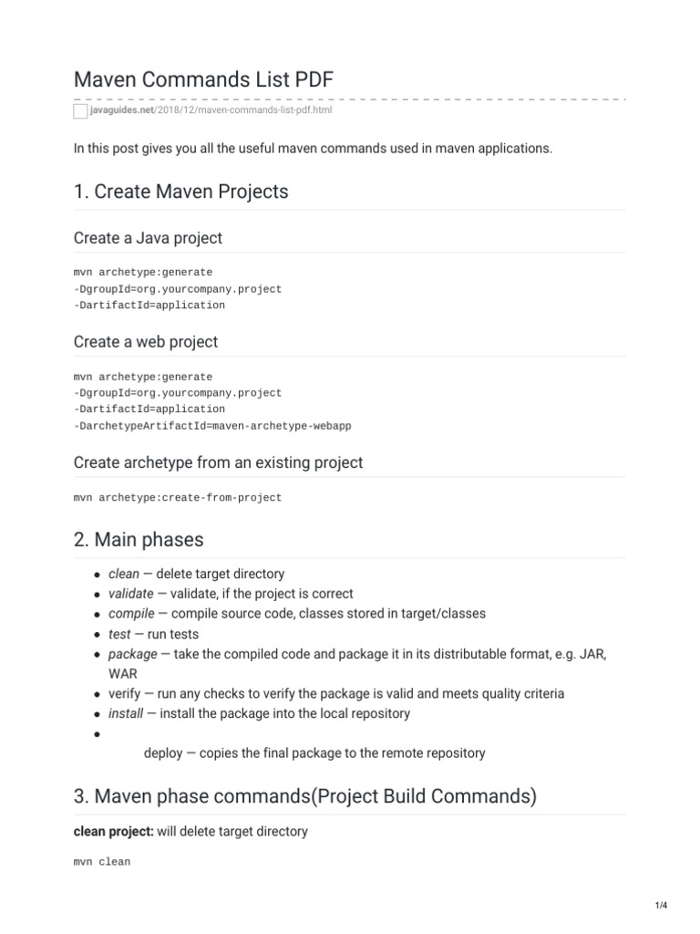 Maven Commands Cheat Sheet PDF | PDF | Information Technology | Systems Engineering