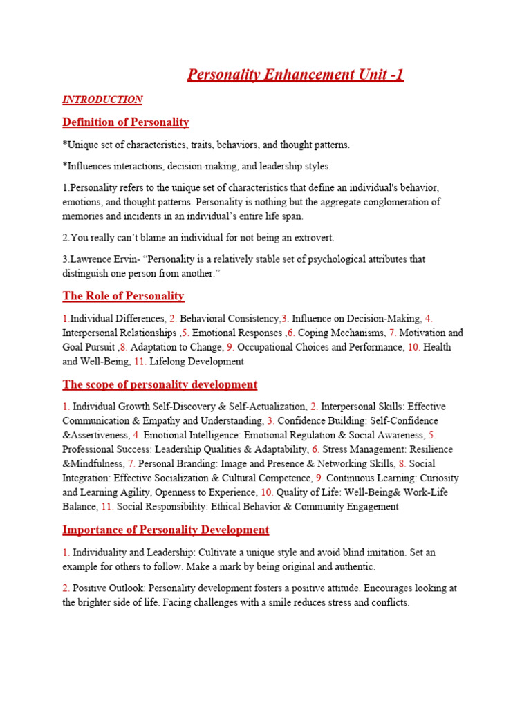 Personality Enhancement Unit - 1 | PDF | Personality Psychology ...