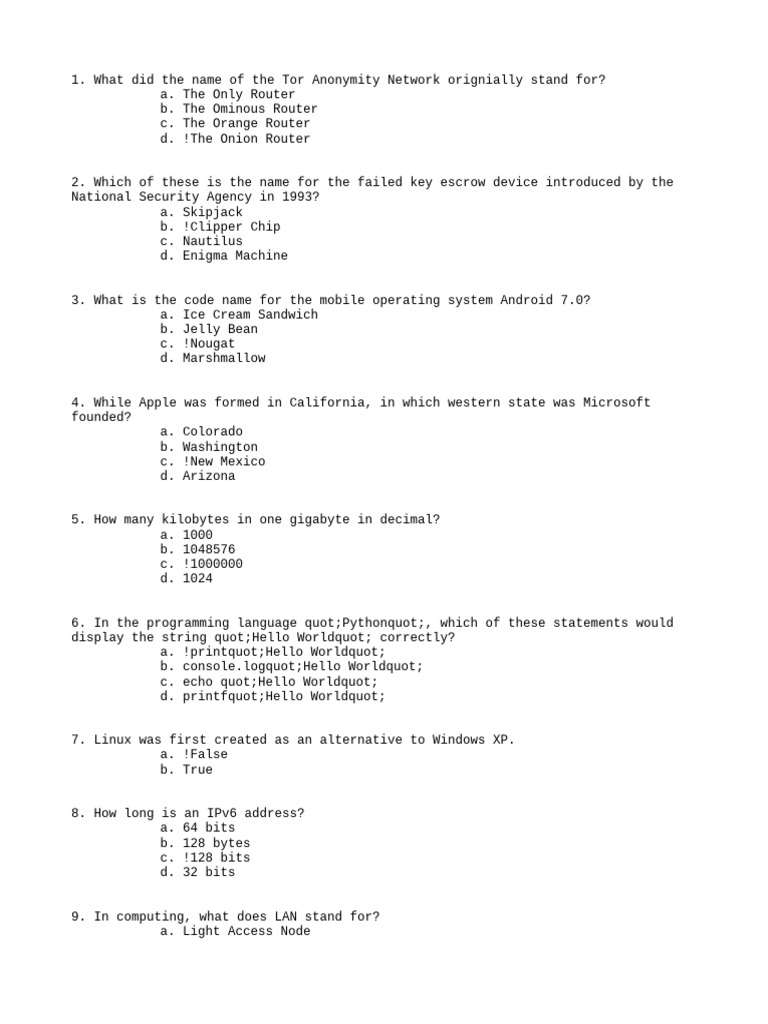 Tech and Trivia Quiz Questions | PDF | Computing