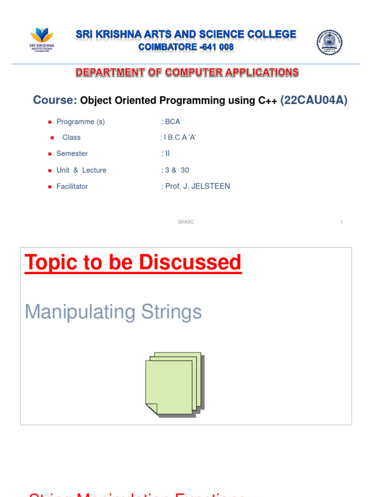 Unit 03 Lecture 30 Manipulating String Pdf String Computer Science Pointer Computer