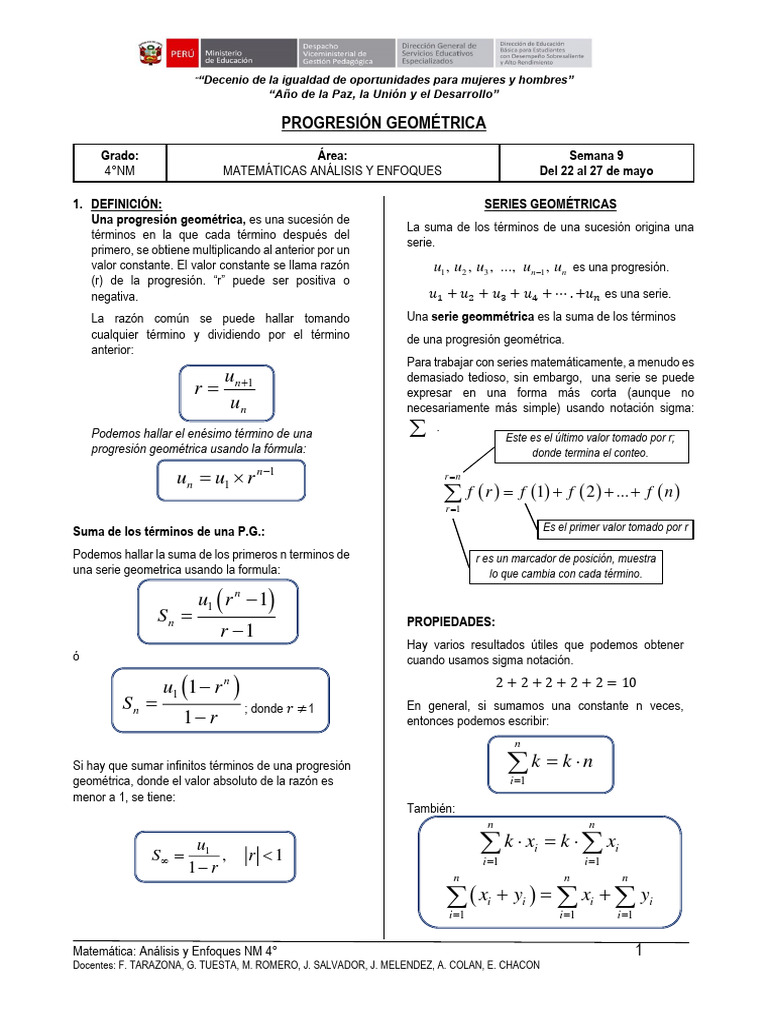 09 - MATERIAL - 4° MAE - Progresion Geometrica | PDF | Matemática Elemental | Matemáticas