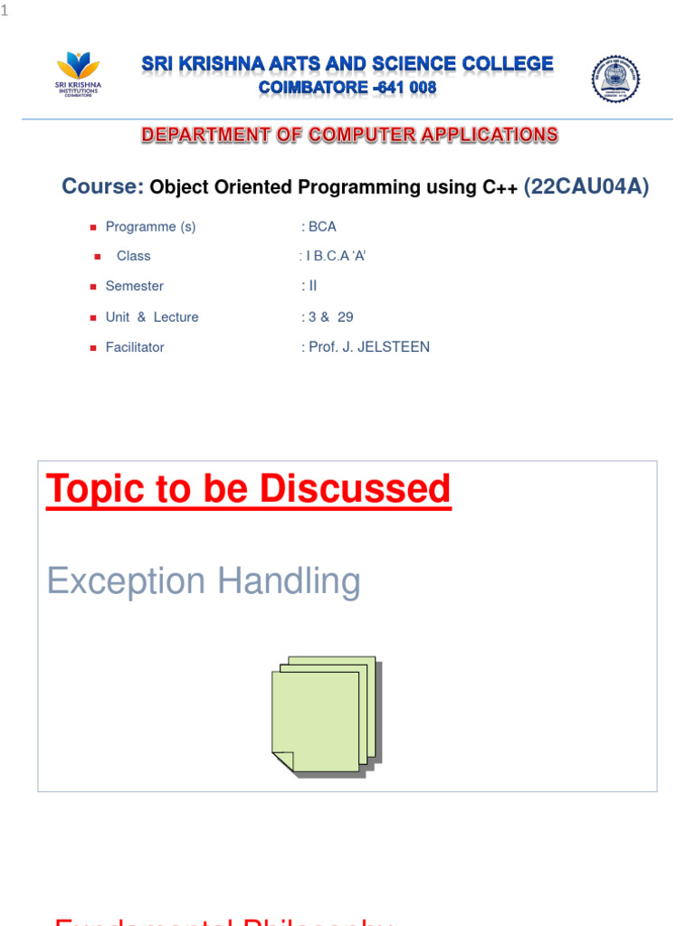 UNIT 03 - Lecture 29 - Exception Handling | PDF | Programming | Constructor (Object Oriented ...