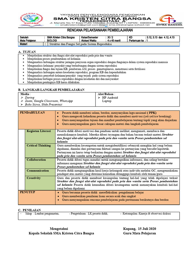 RPP 11 Sem 2 Sistem Reproduksi Rev 2020 | PDF | Kesehatan Holistik