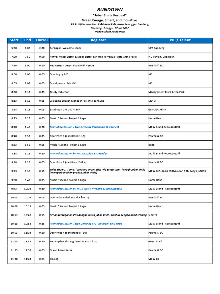 Rundown Detail Gala Dinner HC | PDF