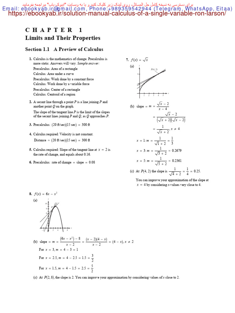 Sample For Solution Manual Calculus of A Single Variable 11th Edition by Ron Larson | PDF ...