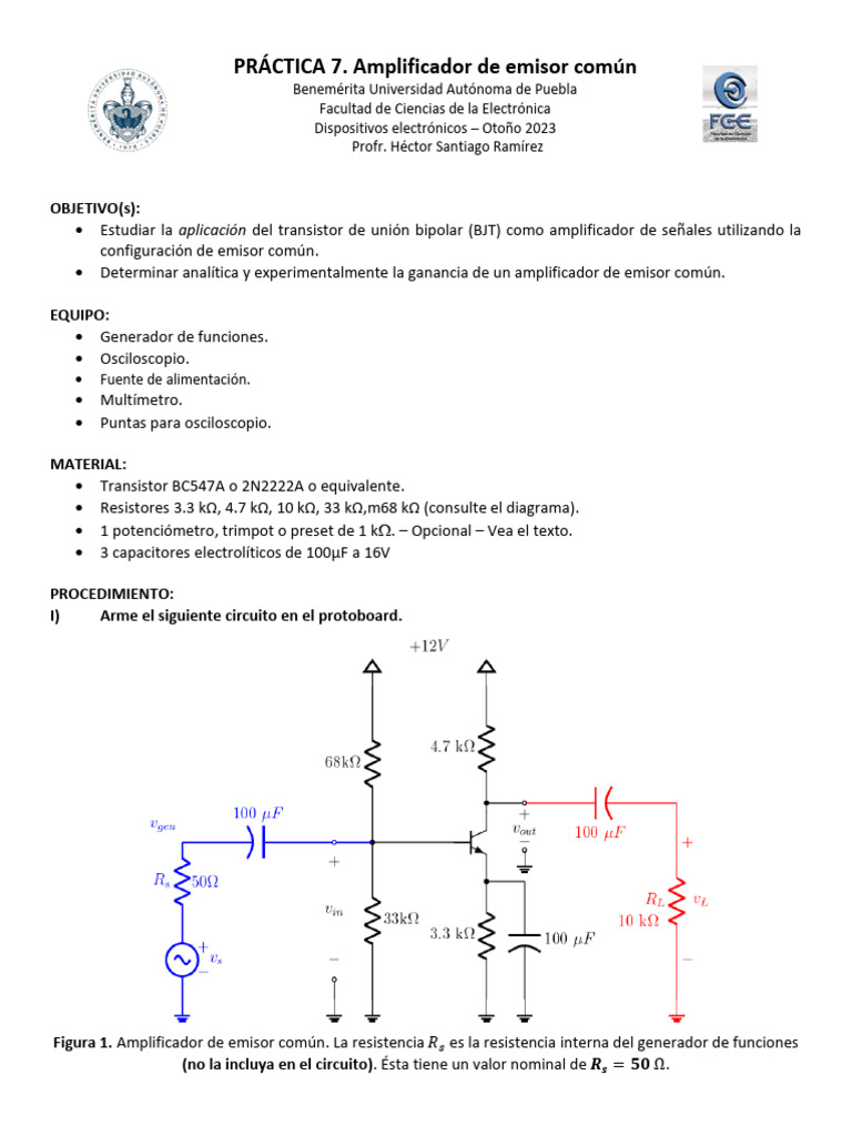 Práctica 7 - Amplificador de Emisor Común 2 | PDF | Transistor de unión bipolar | Amplificador