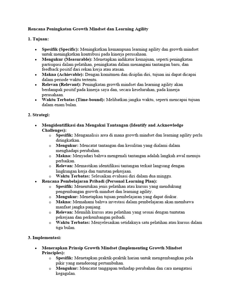 No 3. Rencana Peningkatan Growth Mindset Dan Learning Agility | PDF