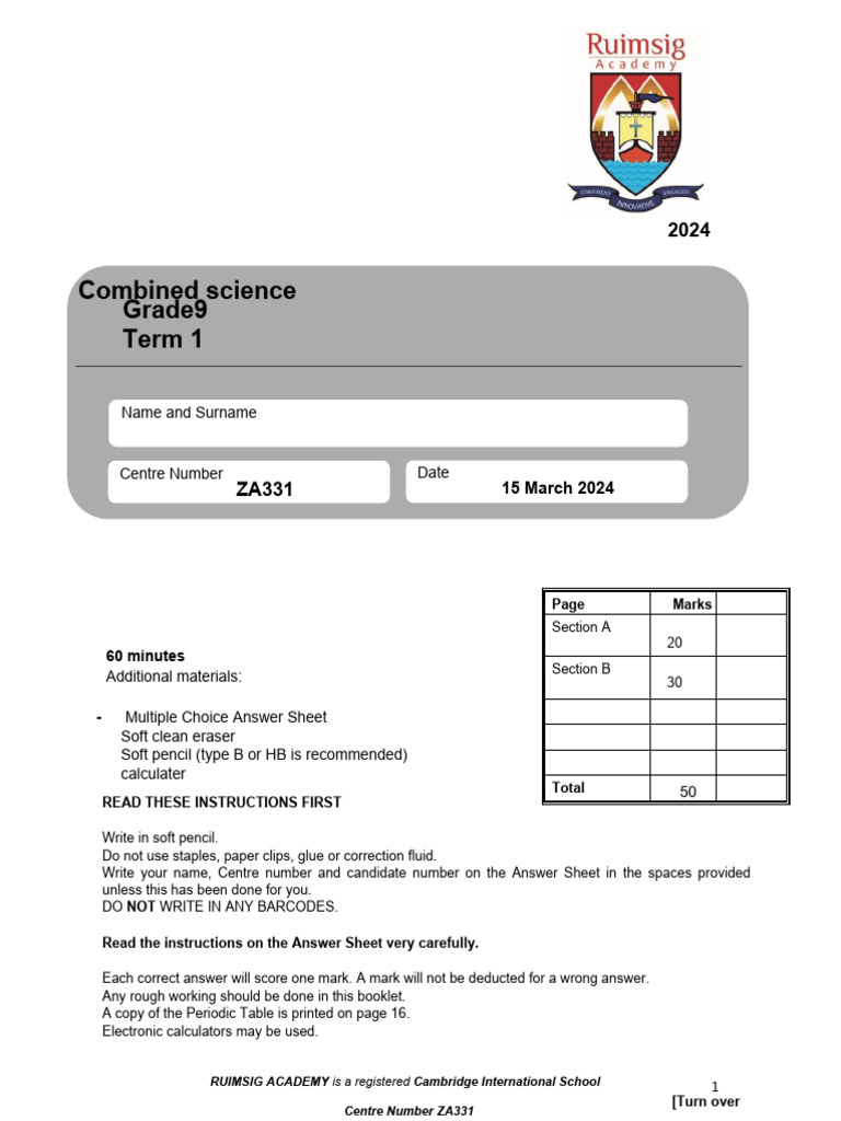 science exam grade 9 | PDF | Chemical Bond | Atoms