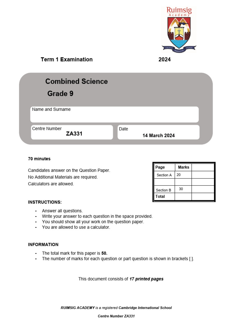 Science Exam Grade 9 | PDF | Chemical Bond | Chemical Compounds