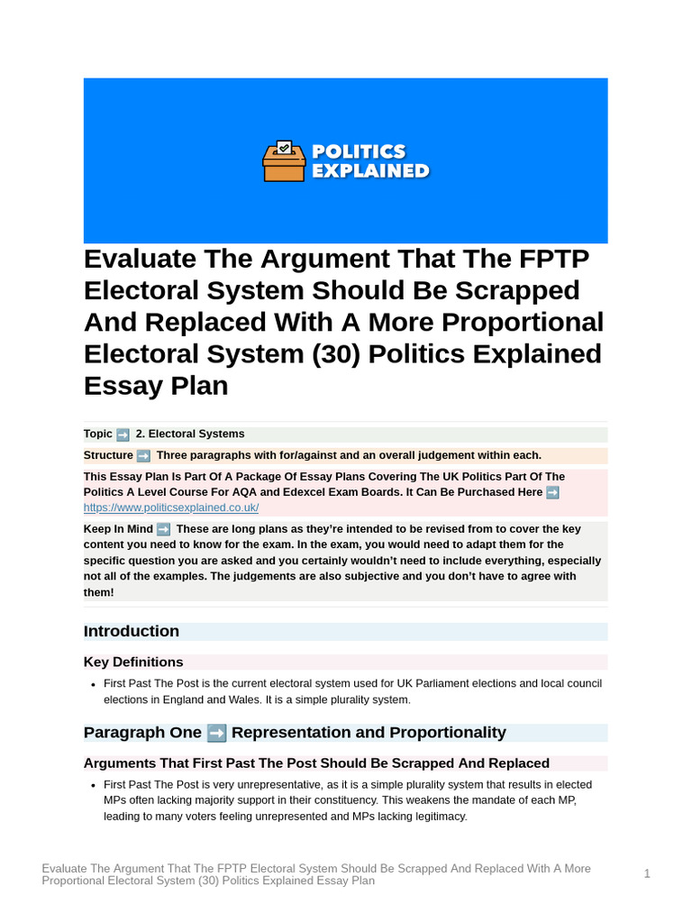 Evaluate The Argument That The FPTP Electoral System Should Be Scrapped ...