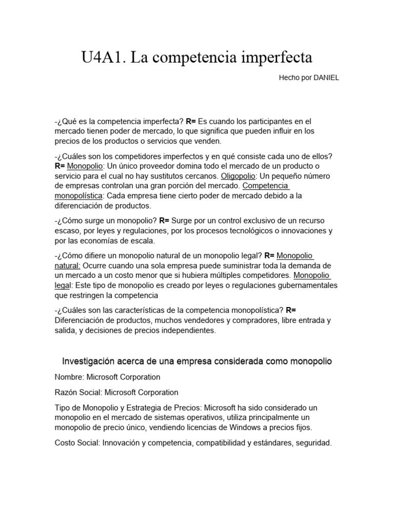 U4a1 - D Daniel | PDF | Monopolio | Mercado (economía)