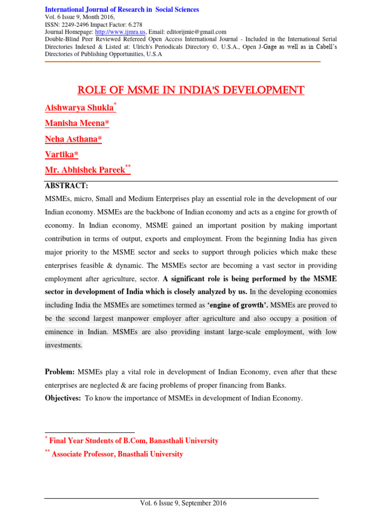 Role of MSME in Indias Development | PDF | Small And Medium Sized ...