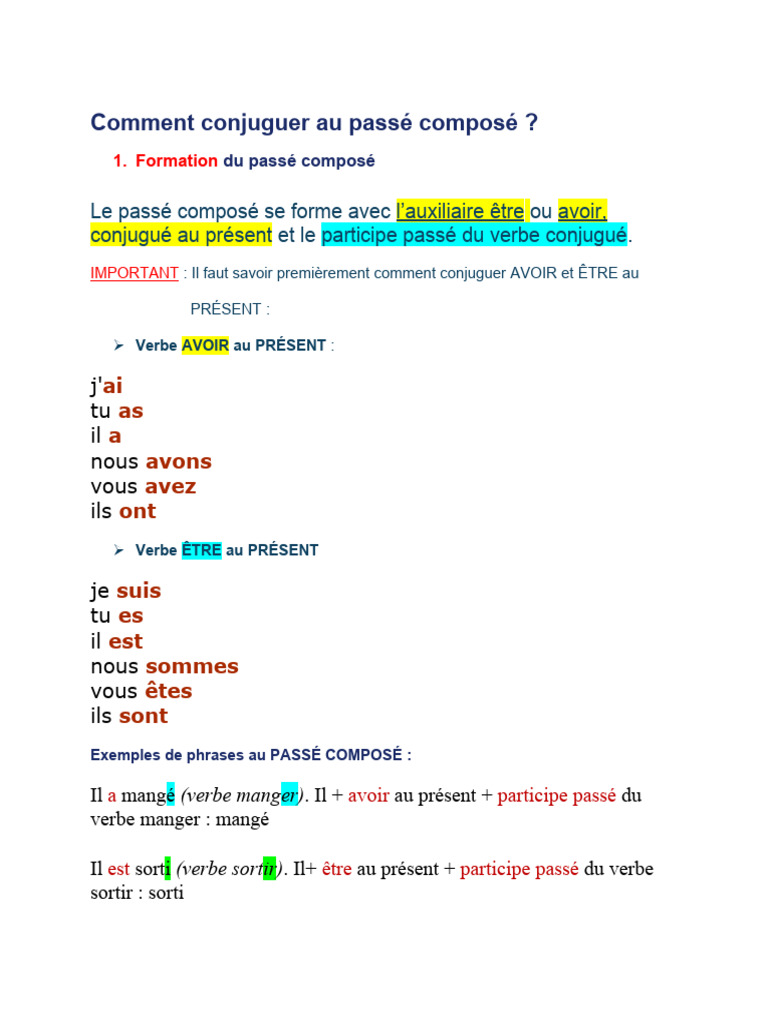 LE PASSÉ COMPOSÉ-formation Et Particularités | PDF | Conjugaison | Verbe