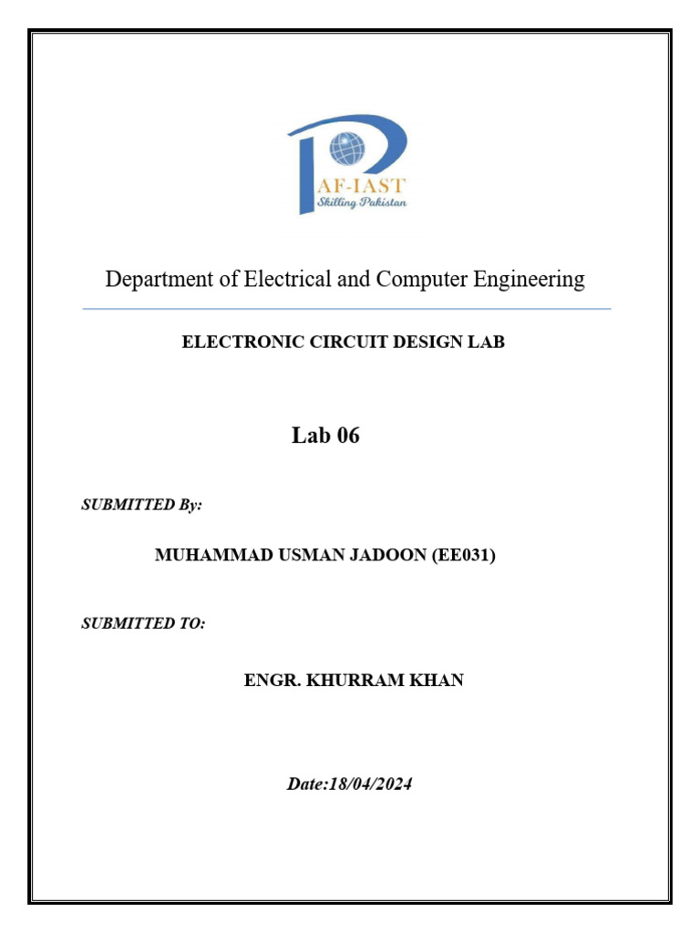 ECD Lab Report 6 Usman | PDF | Amplifier | Field Effect Transistor