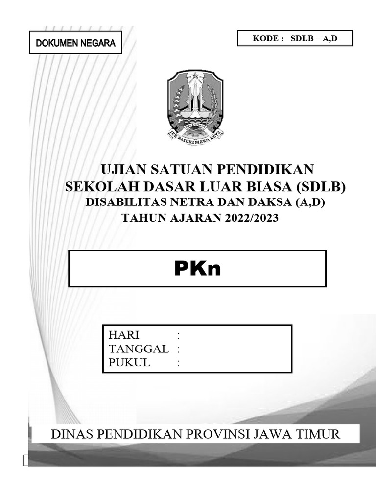 NASKAH SOAL PKN SDLB A, D FINAL 2023 | PDF
