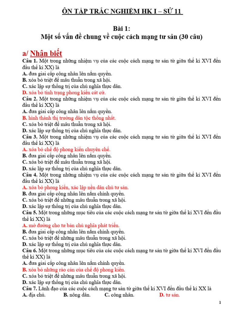 Trac Nghiem Hki - Su 11 | PDF