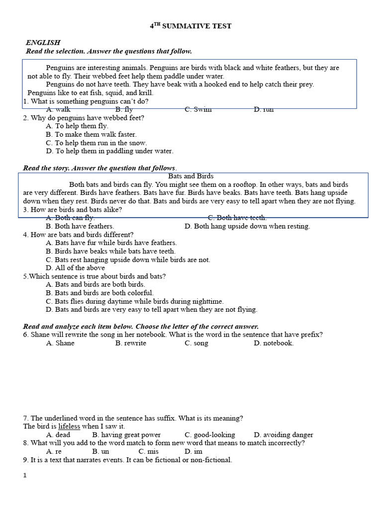 4TH Summative Test | PDF
