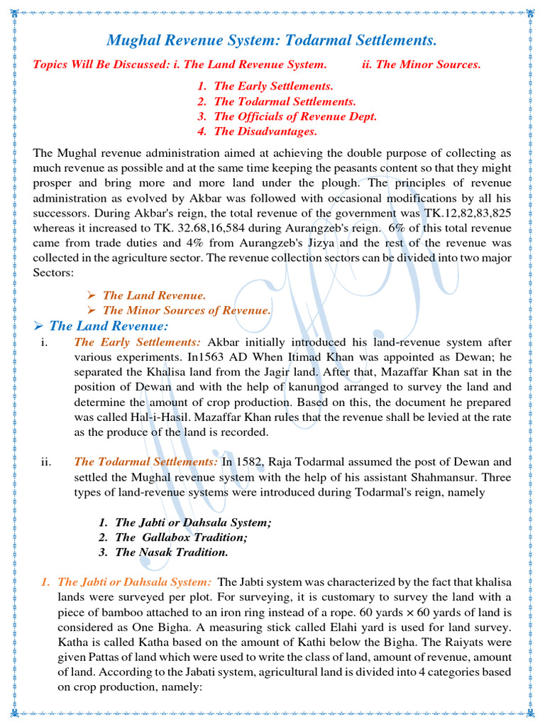 Todarmal's Land Revenue Reforms | PDF | Mughal Empire | Taxes