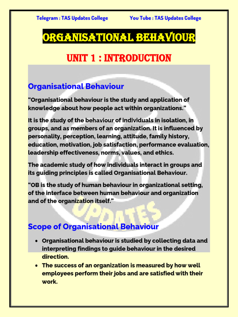 Organisational Behaviour NOTES | PDF | Perception | Self Efficacy