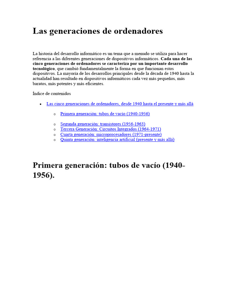 Las generaciones de ordenadores INFORMATICA | PDF | Hardware de la ...