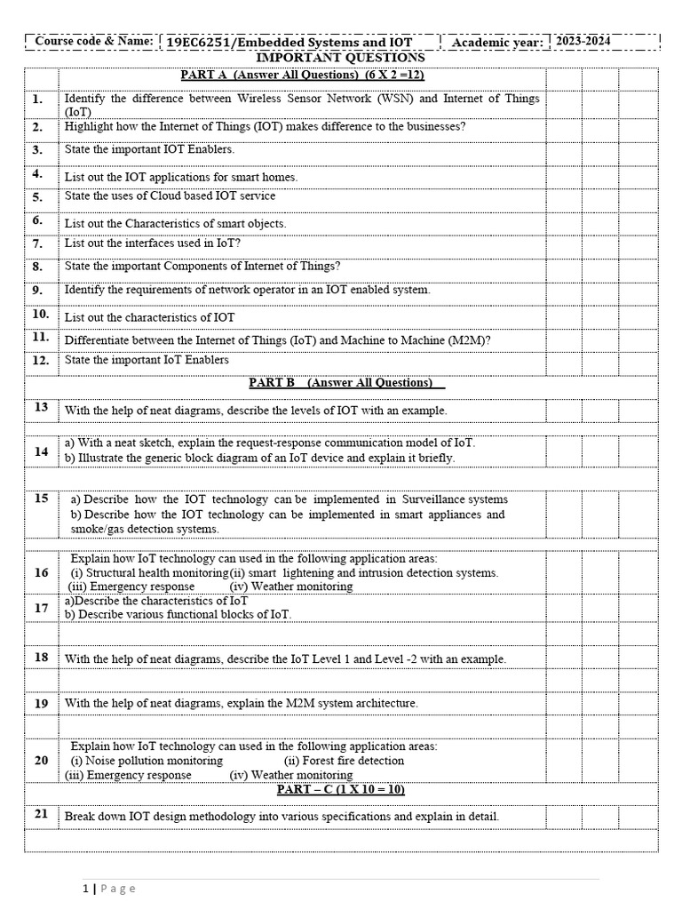 EIOT IN2 IMportant Questions | PDF | Internet Of Things | Computer ...