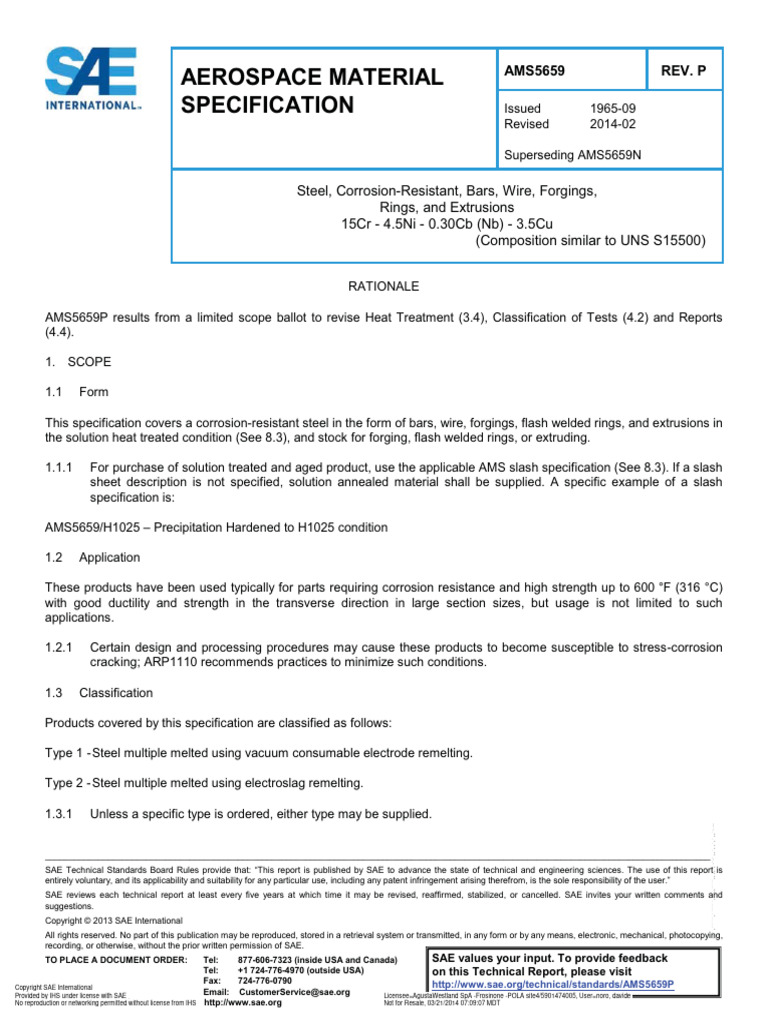 AMS 5659 | PDF | Steel | Stainless Steel