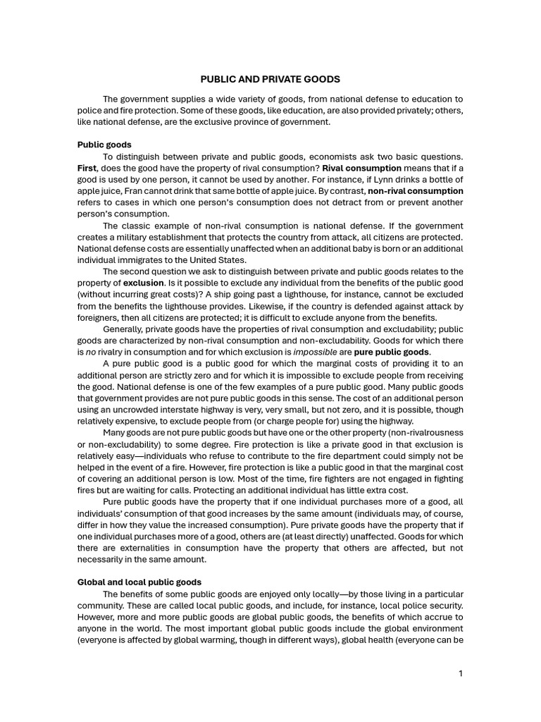 Public and Private Goods | Download Free PDF | Goods | Economies