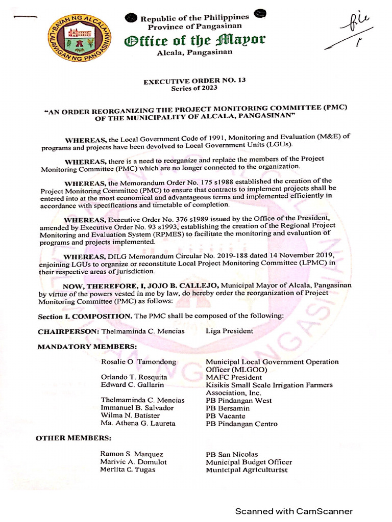 ALCALA EO No. 13 SERIES OF 2023 MUN. PMC | PDF