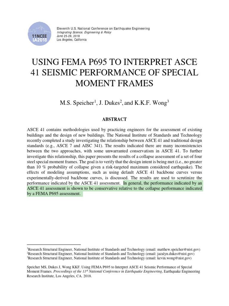 Using Fema P695 To Interpret Asce41 Seismic Performance of Special Moment Frames | PDF ...