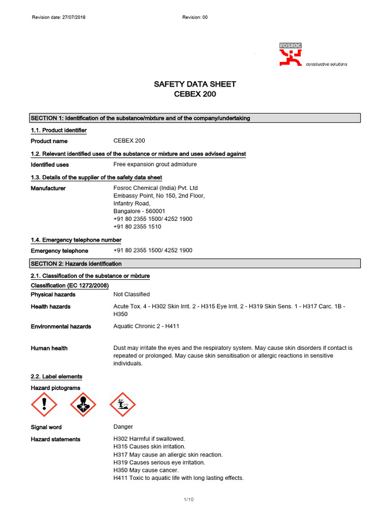 SDS CEBEX 200 India | PDF | Toxicity | Dangerous Goods