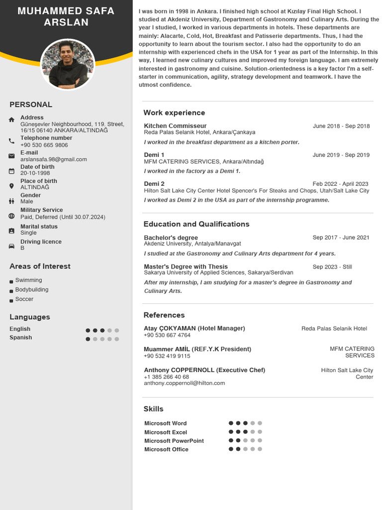 CV MUHAMMED SAFA ARSLAN[ENG][1] 2 | PDF | Chef | Cooking