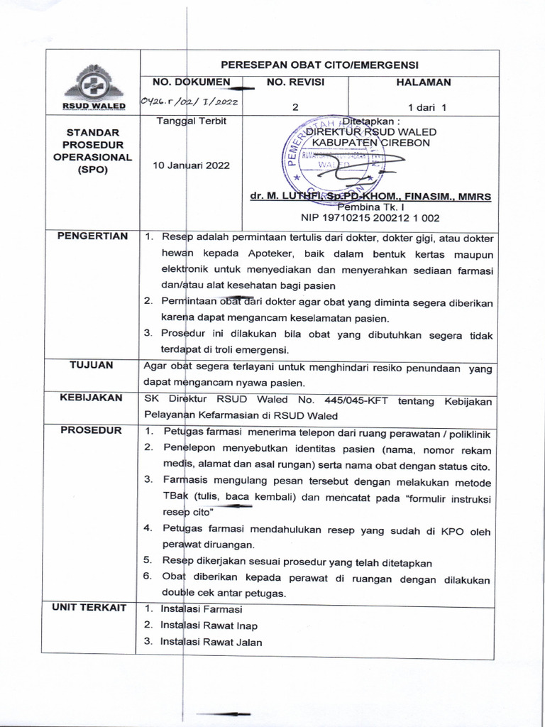 Spo Pelayanan Resep Cito | PDF