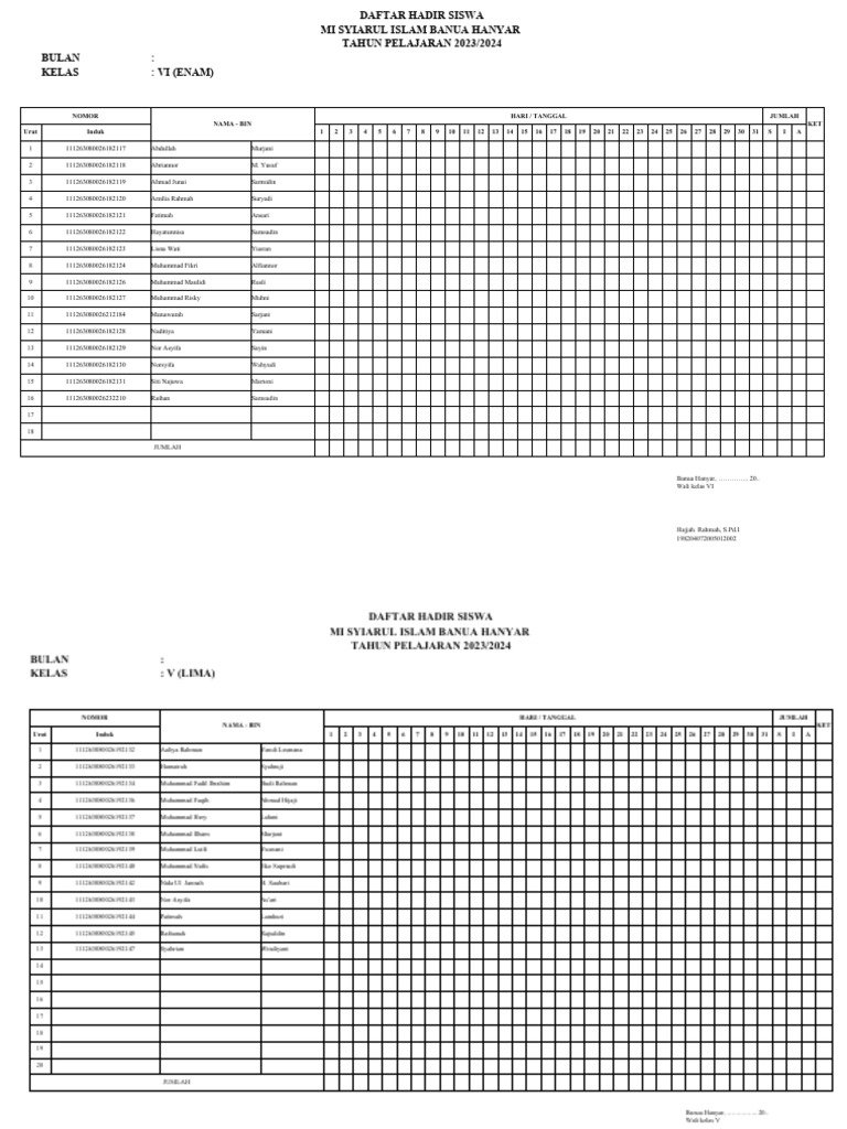 Absen Siswa 2023-2024 | PDF