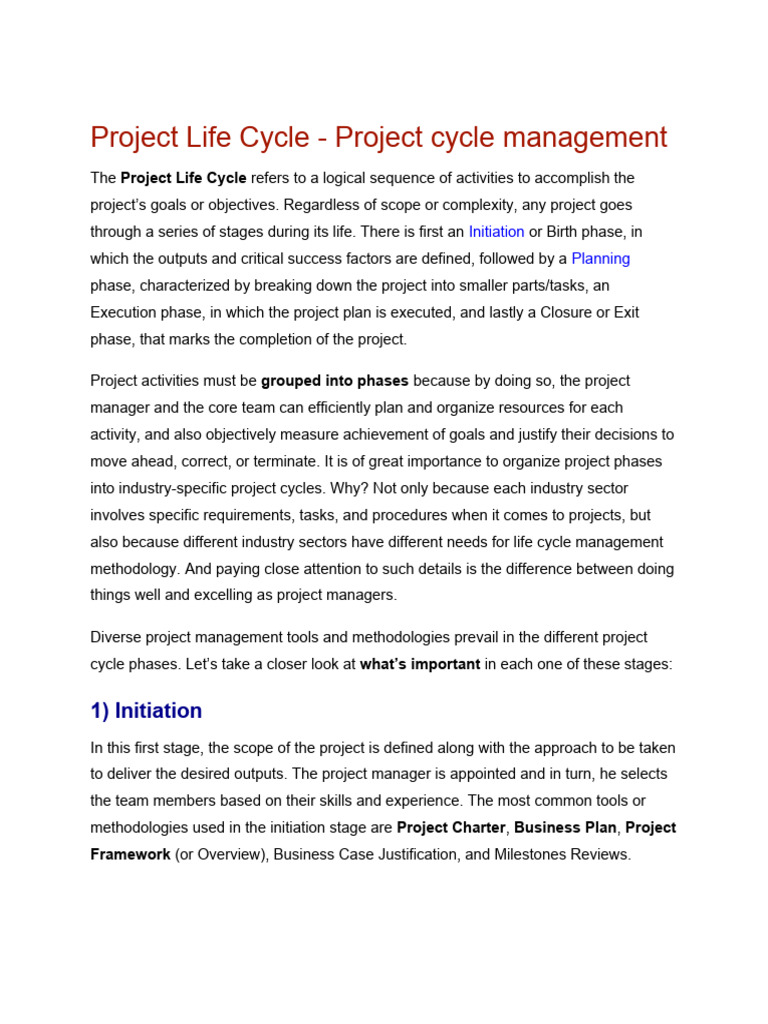 Project Life Cycle | PDF | Project Management | Methodology
