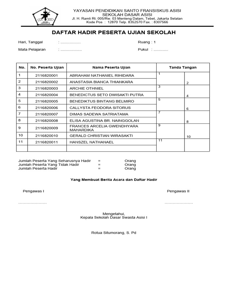 Daftar Hadir Peserta Ujian | PDF