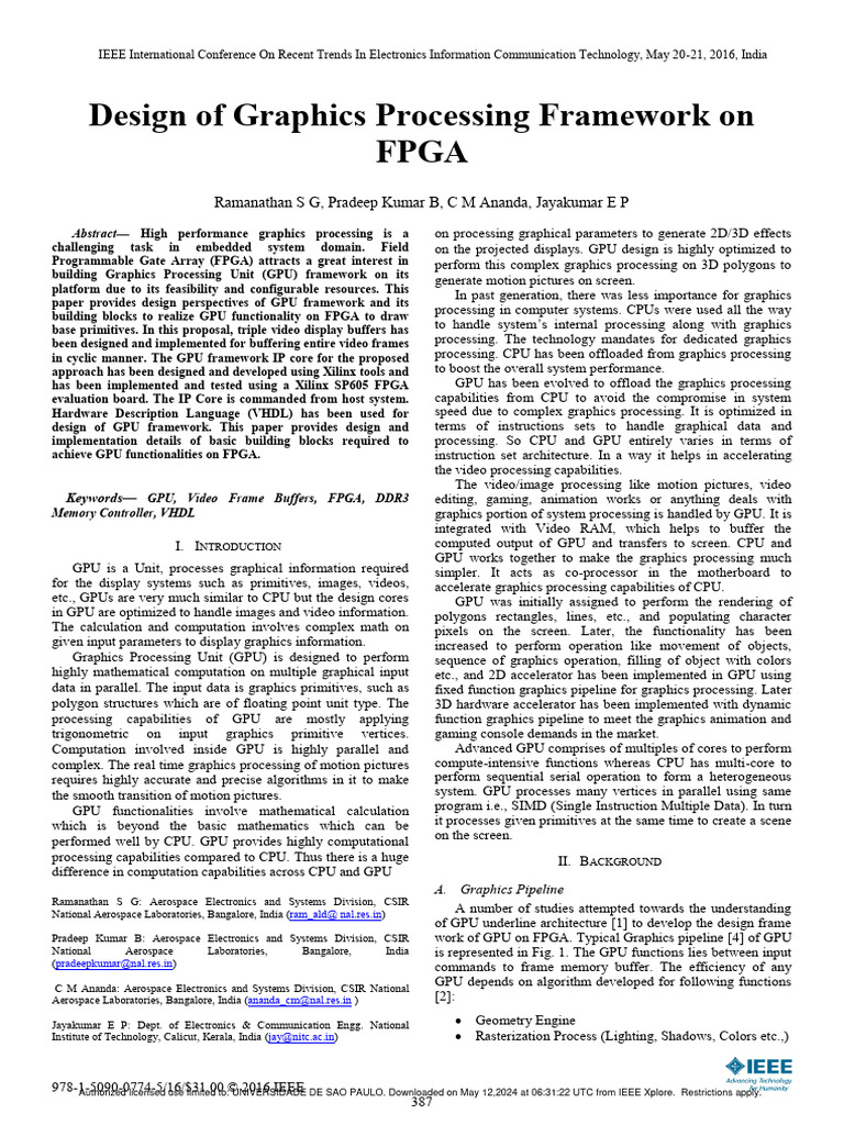 Design of Graphics Processing Framework On FPGA | PDF | Graphics Processing Unit | Computer Graphics