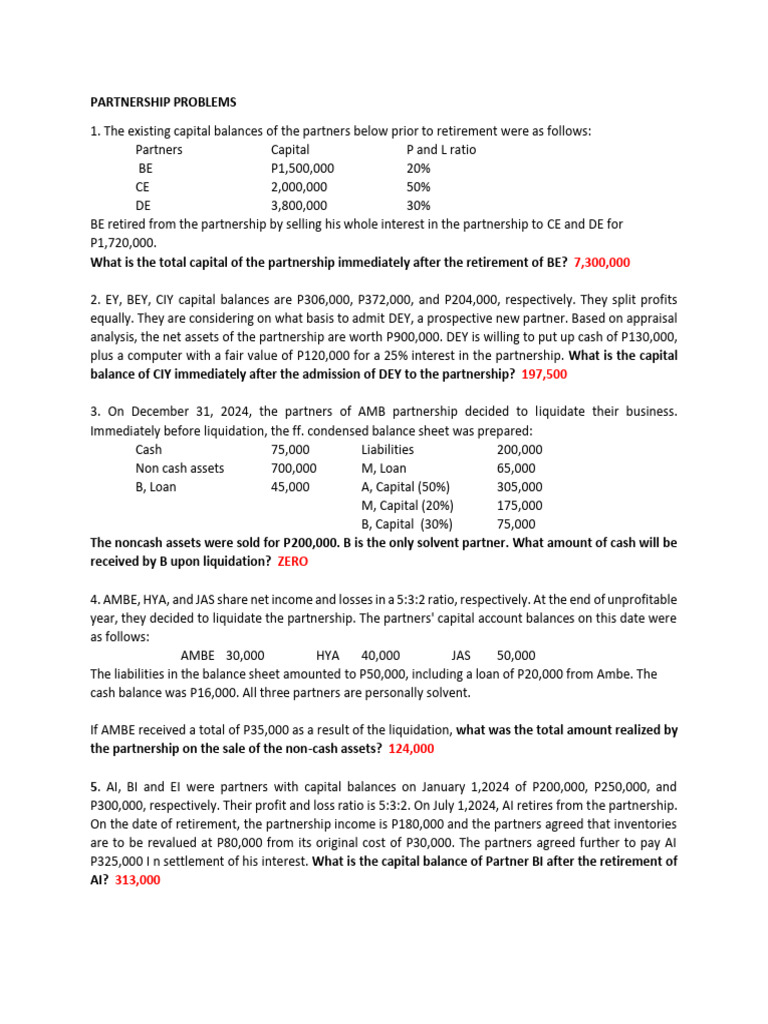 Partnership Problems With Key | PDF | Balance Sheet | Partnership