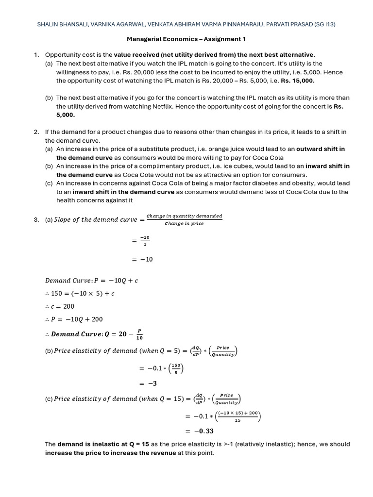 I13 - MGEC - Assignment 1 Submission | PDF | Demand | Price Elasticity Of Demand