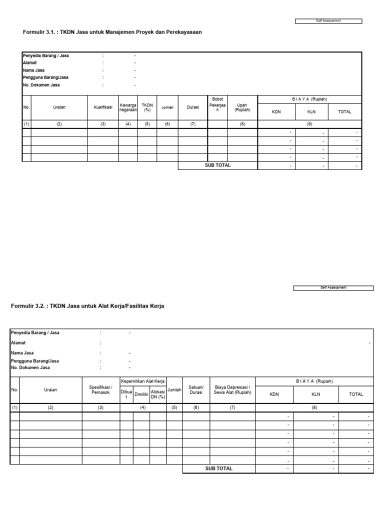 Form Isian TKDN Jasa | PDF